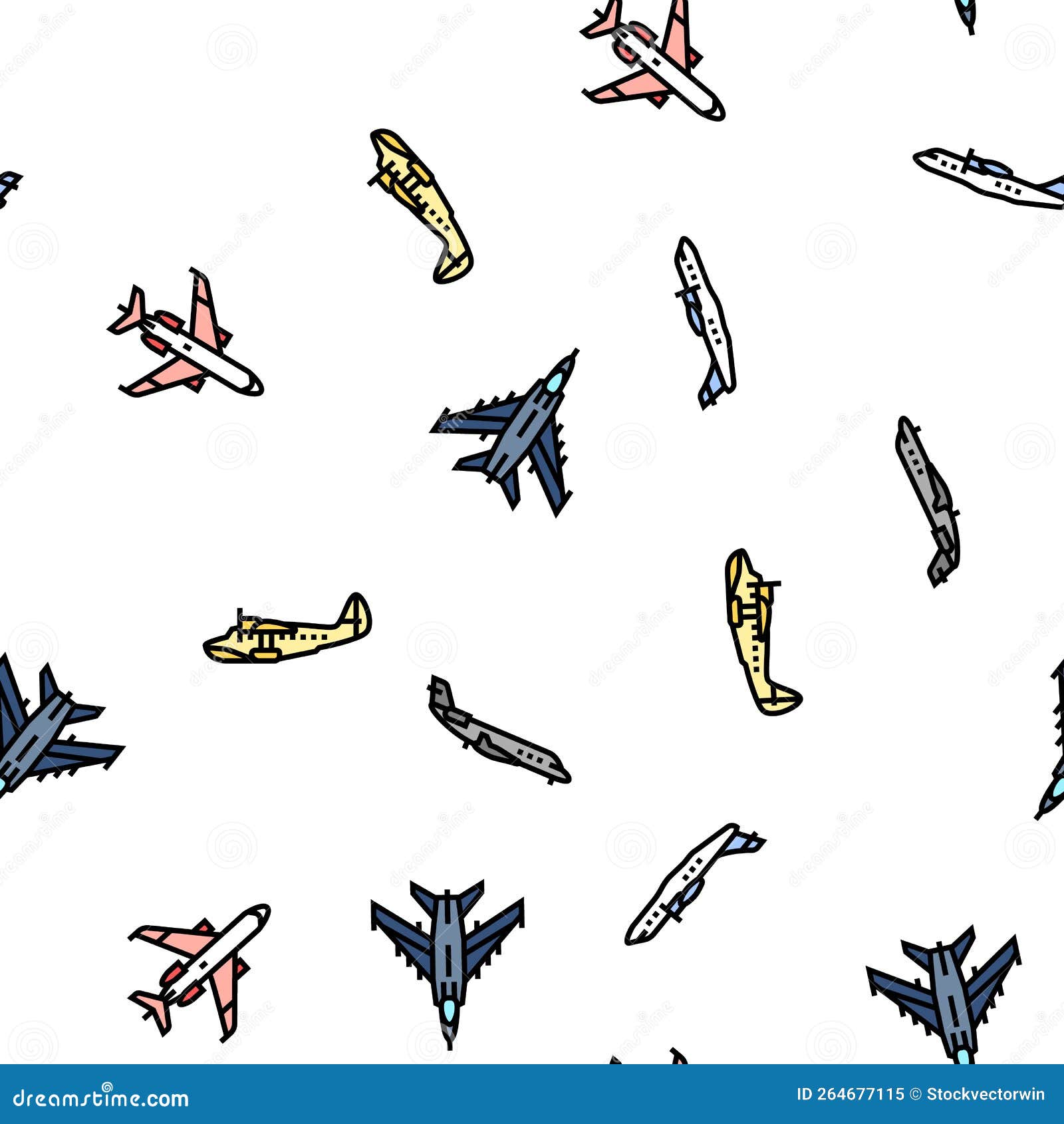 Airplane Aircraft Plane Travel Vector Seamless Pattern Stock Vector ...