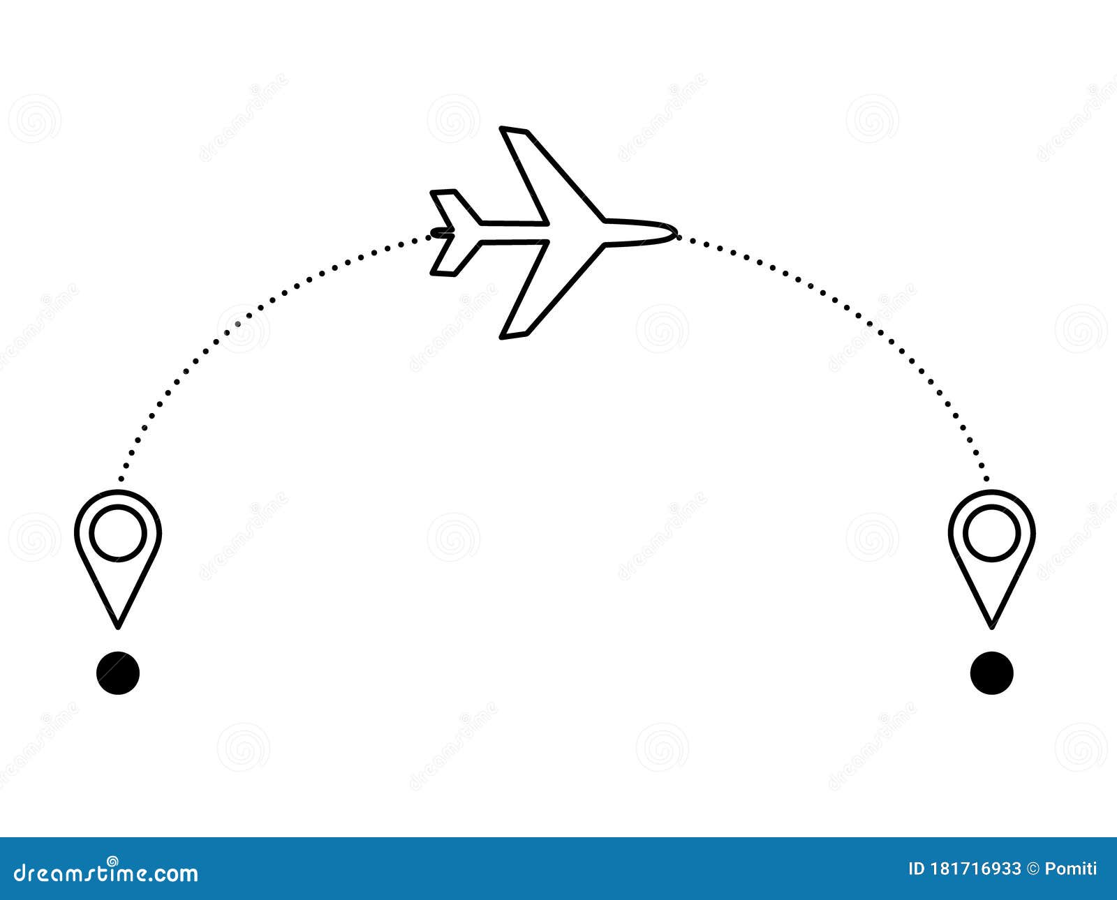 Airplane with Airplane Flight Route and Location Pointer, Vector Image ...