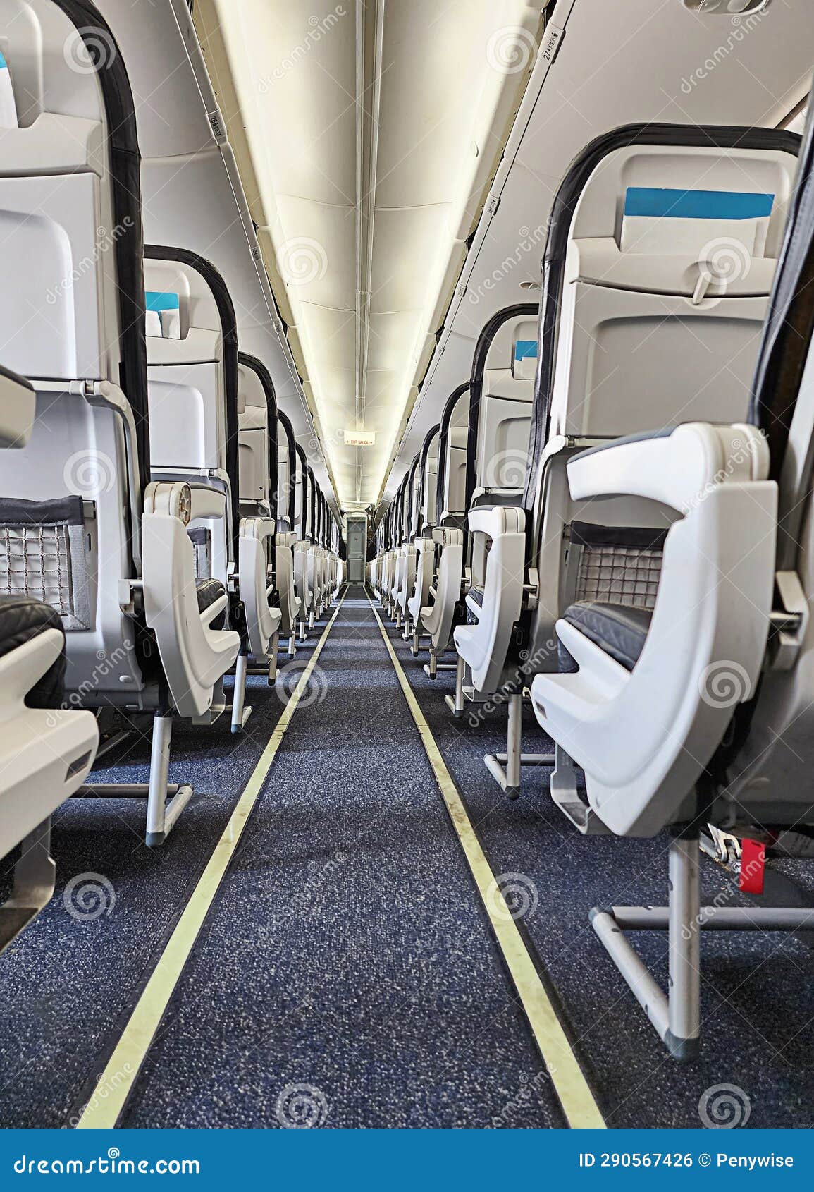 Airplane aisle center view stock photo. Image of travel - 290567426