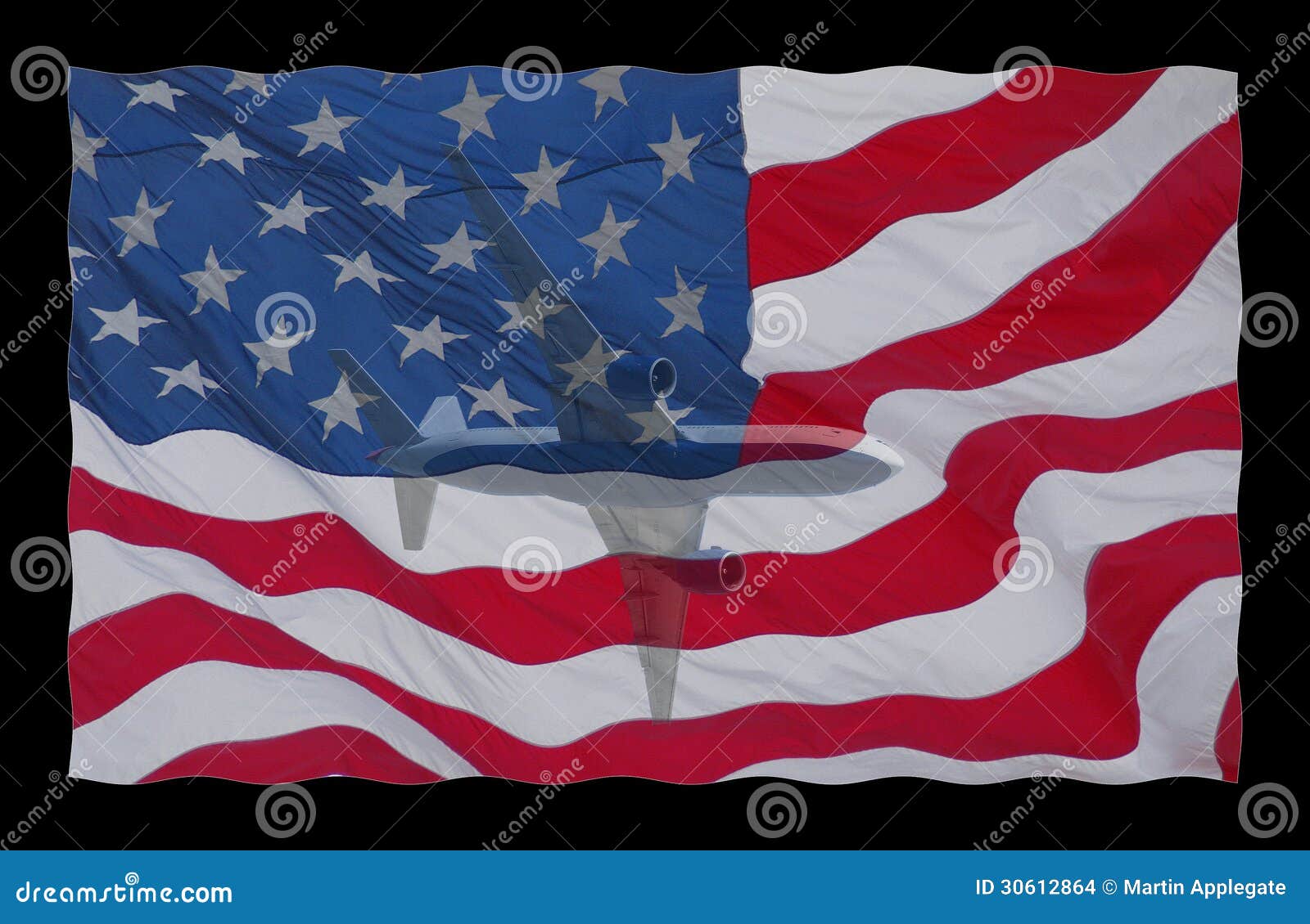 Airplane on American flag stock illustration. Image of symbol - 30612864