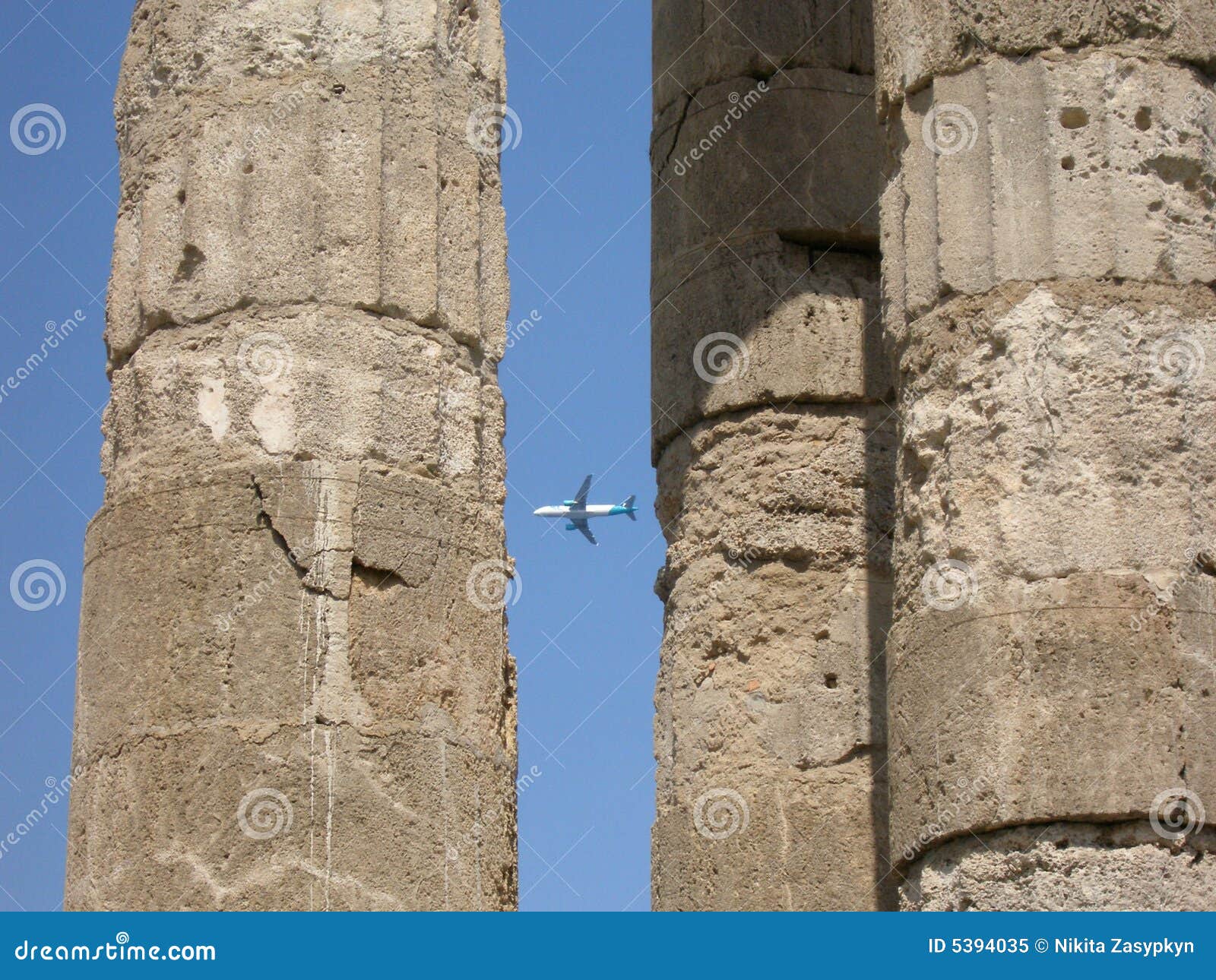 Airplane and ancient city stock image. Image of technology - 5394035