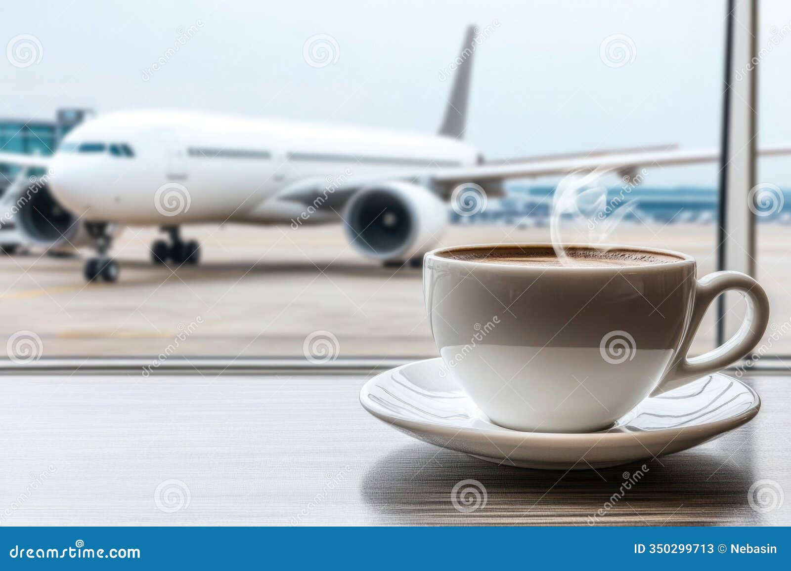 Airplane Background with Coffee Cup on Airport Table Stock Image ...