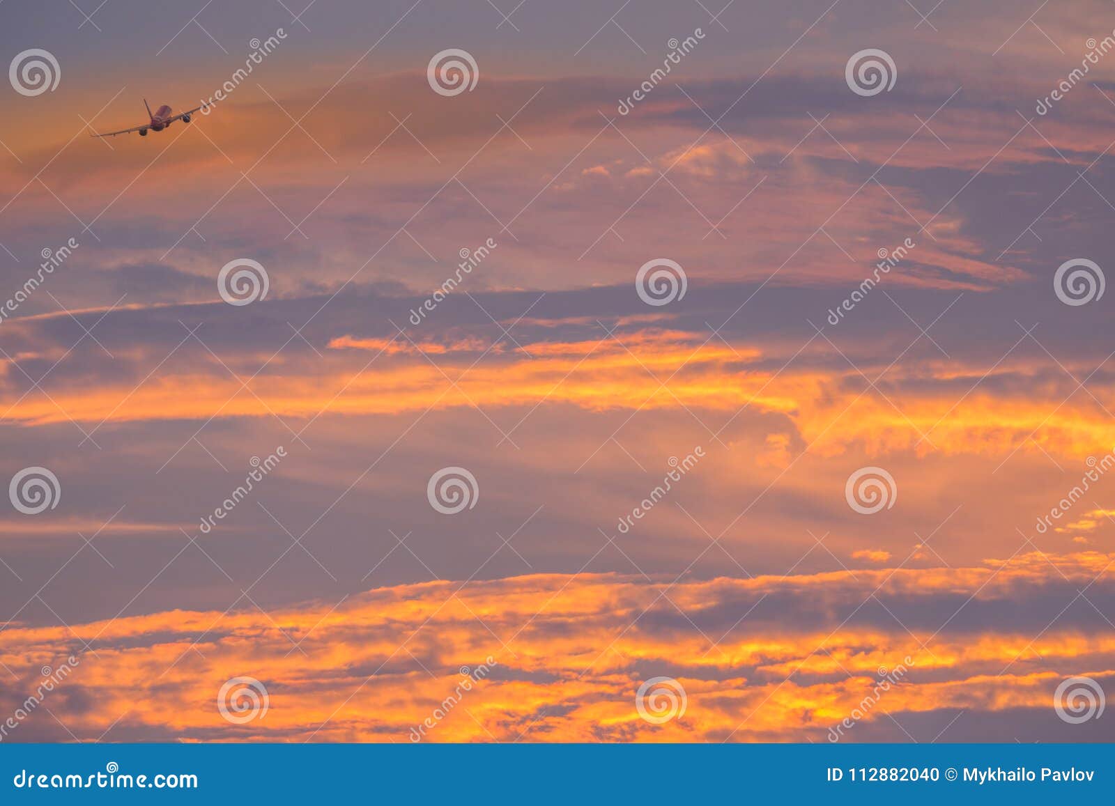 Airplane and Beautiful Sunset Sky Stock Photo - Image of atmosphere ...