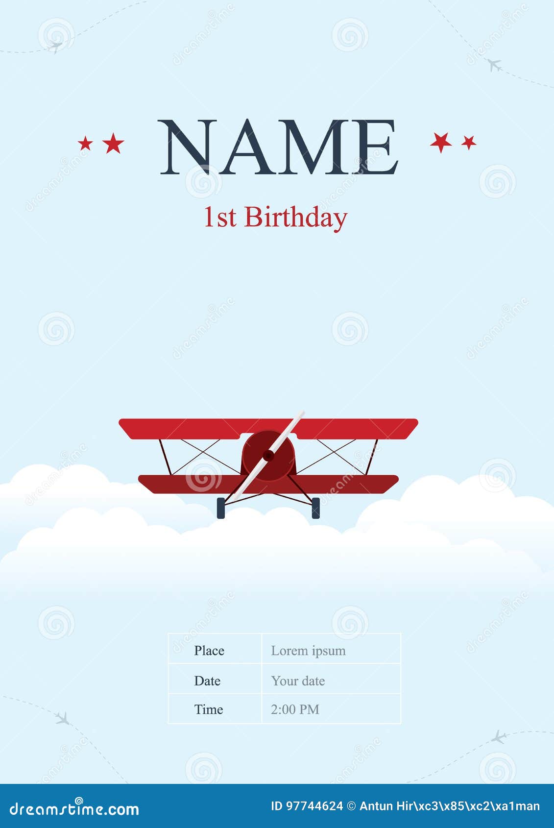 Airplane Birthday Card. stock vector. Illustration of energy - 97744624