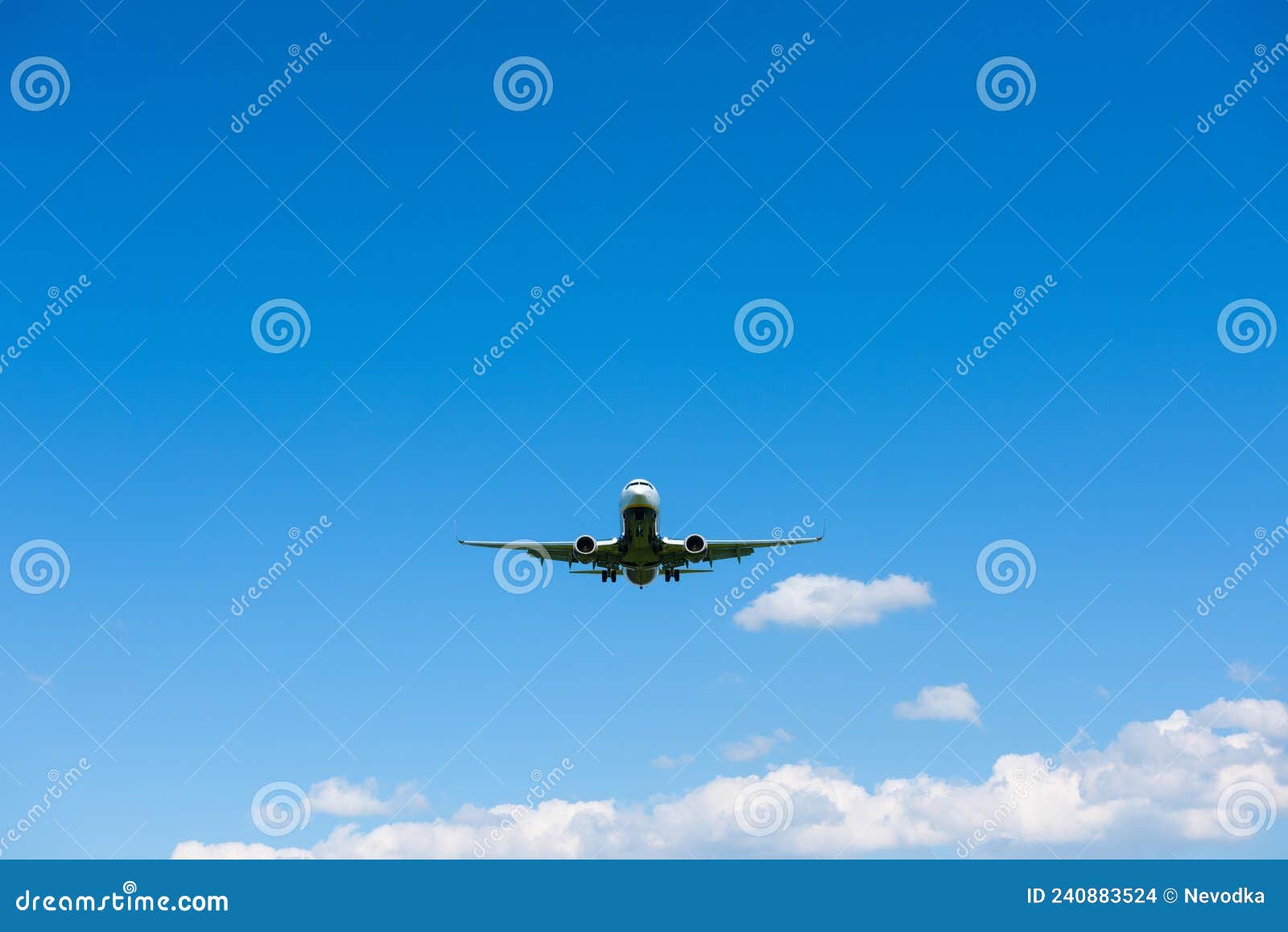Airplane in Blue Sky Front View Stock Photo - Image of ground, airliner ...