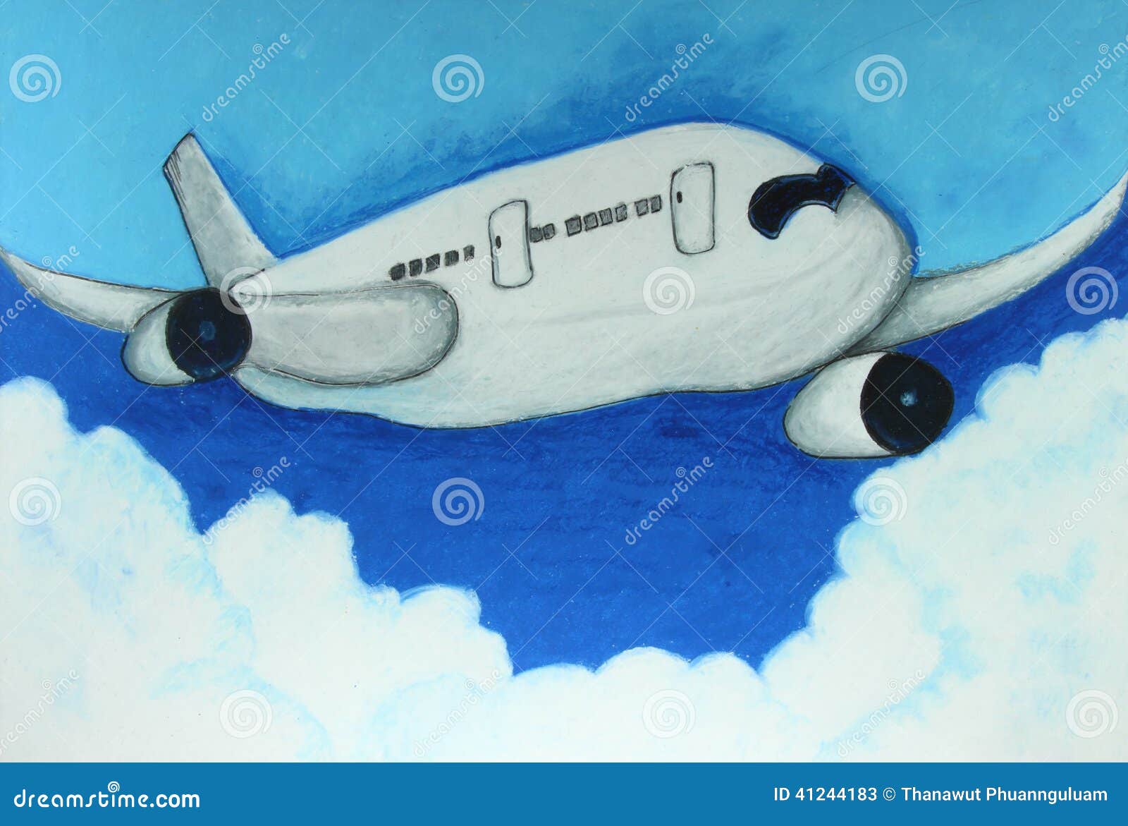 Airplane in Blue Sky Painting Stock Illustration - Illustration of ...