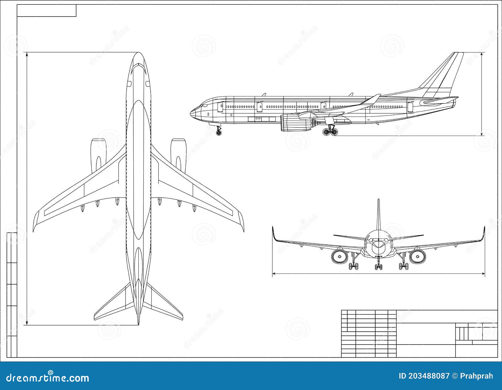 Airplane Blueprint. White Outline Aircraft on Blue Stock Vector ...