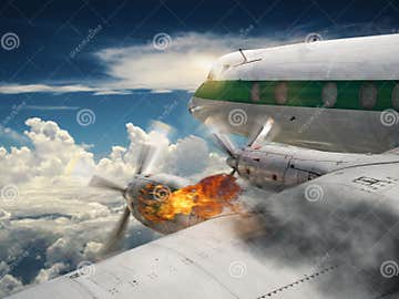 Airplane with Burning Engine Stock Image - Image of engine, aircraft ...