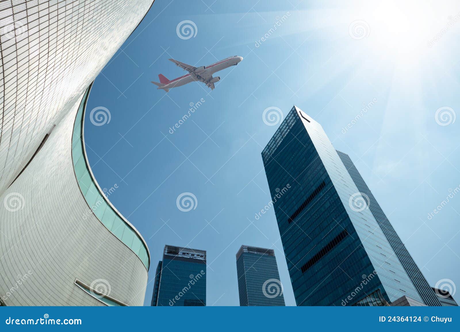 Airplane in Business Center Stock Photo - Image of estate, finance ...