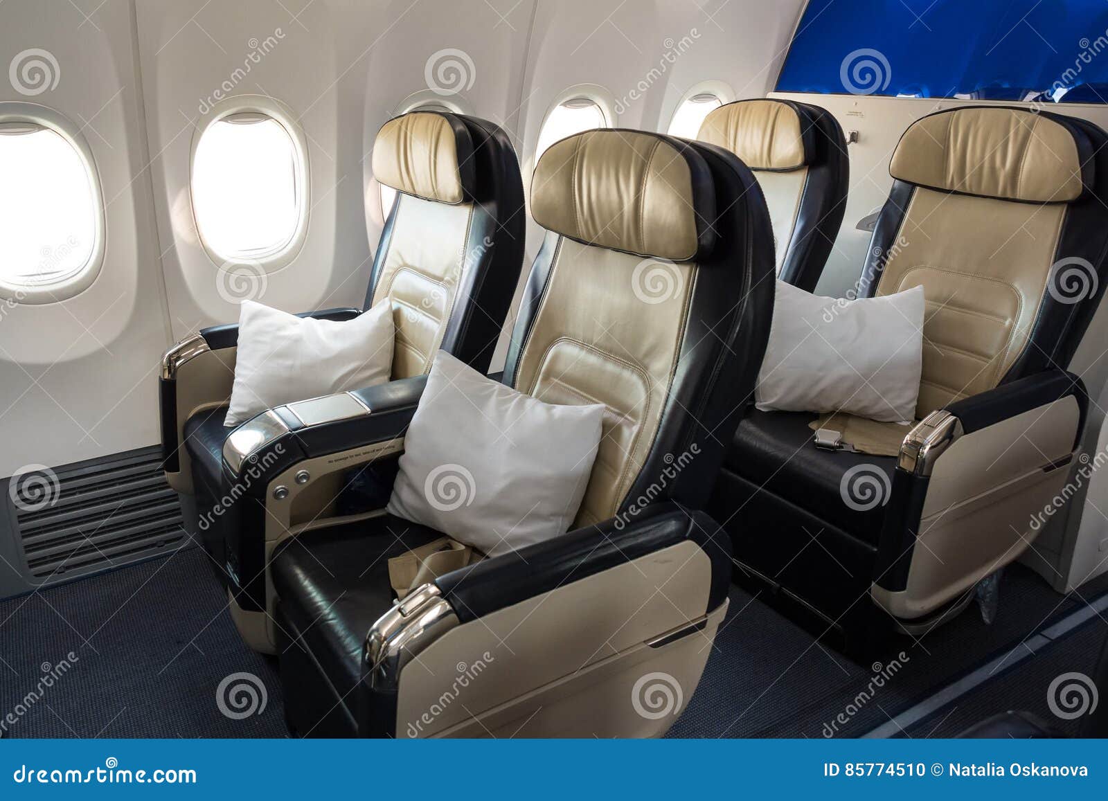 Airplane Business Class Cabin Stock Photo - Image of commercial, luxury ...
