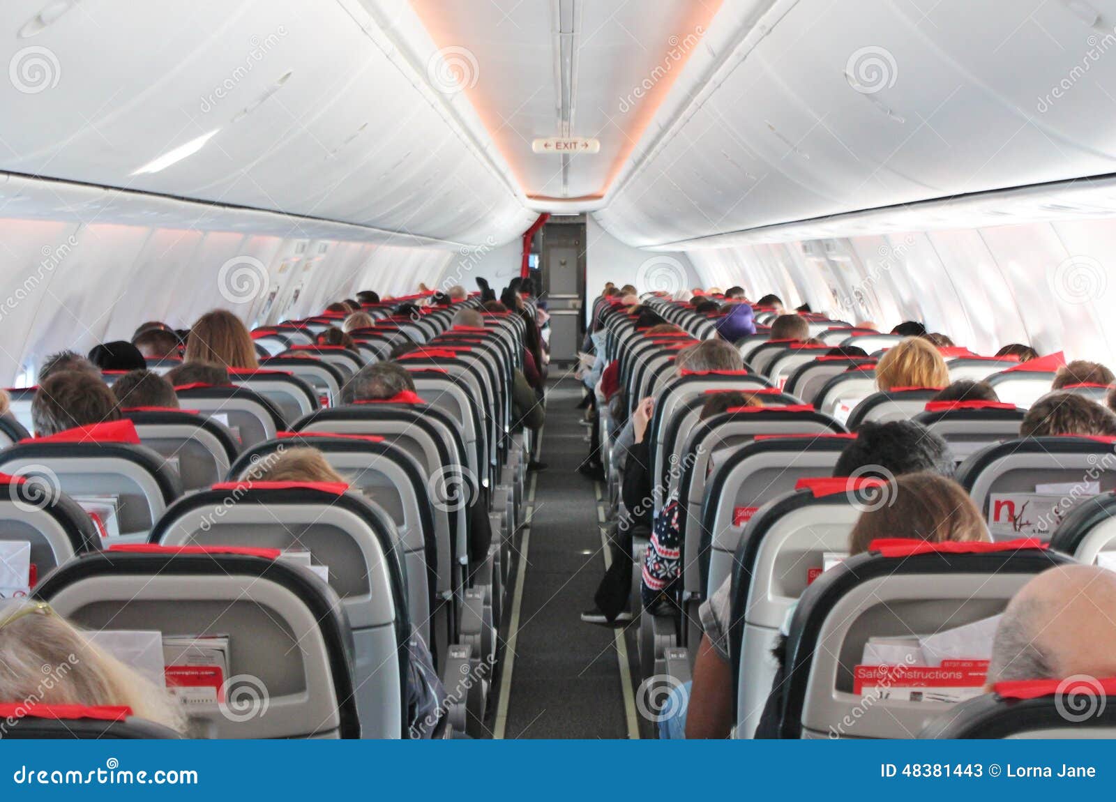 Airplane Cabin Aisle with Rear View and Seatsstock, Photo, Photograph ...