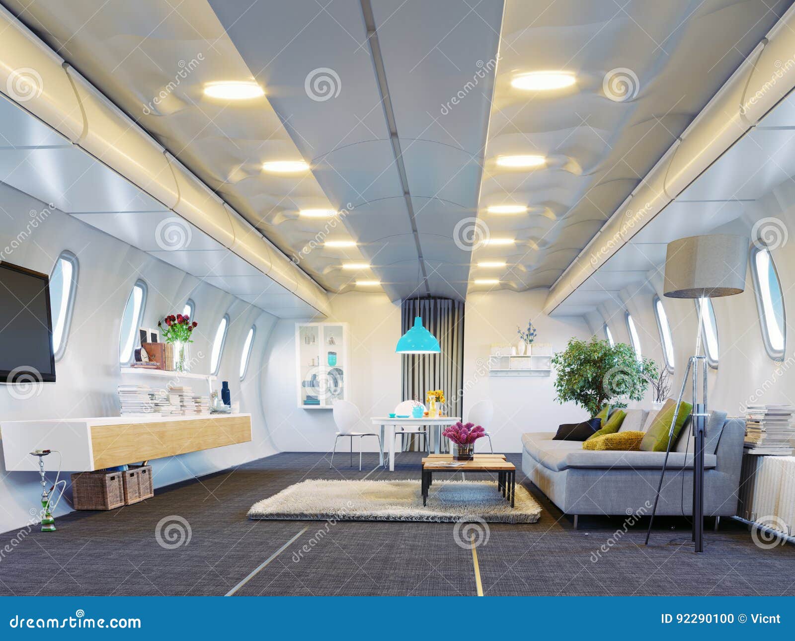 Airplane cabin stock illustration. Illustration of rendering - 92290100