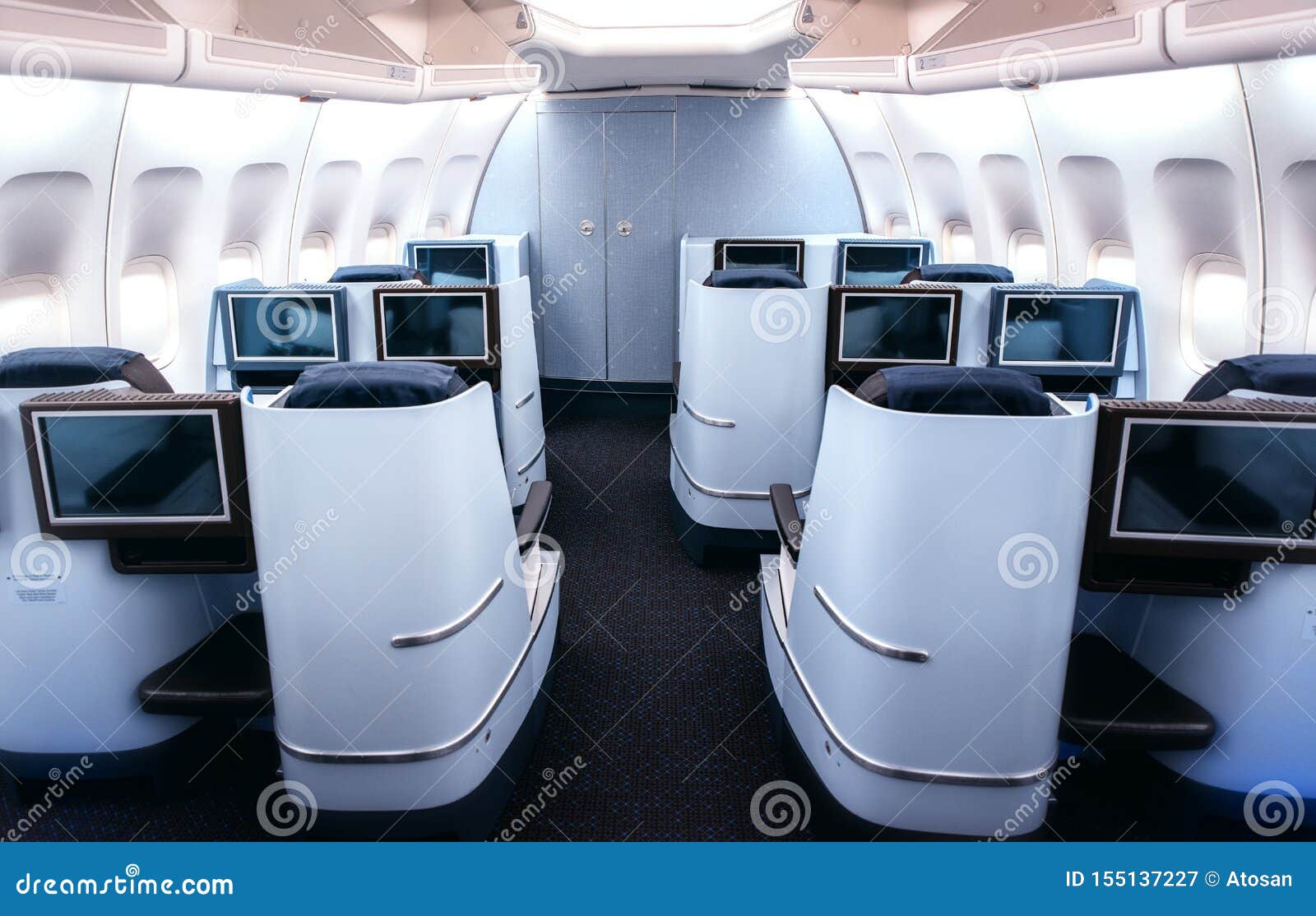 Airplane Cabin Business Class Interior View Stock Image - Image of ...
