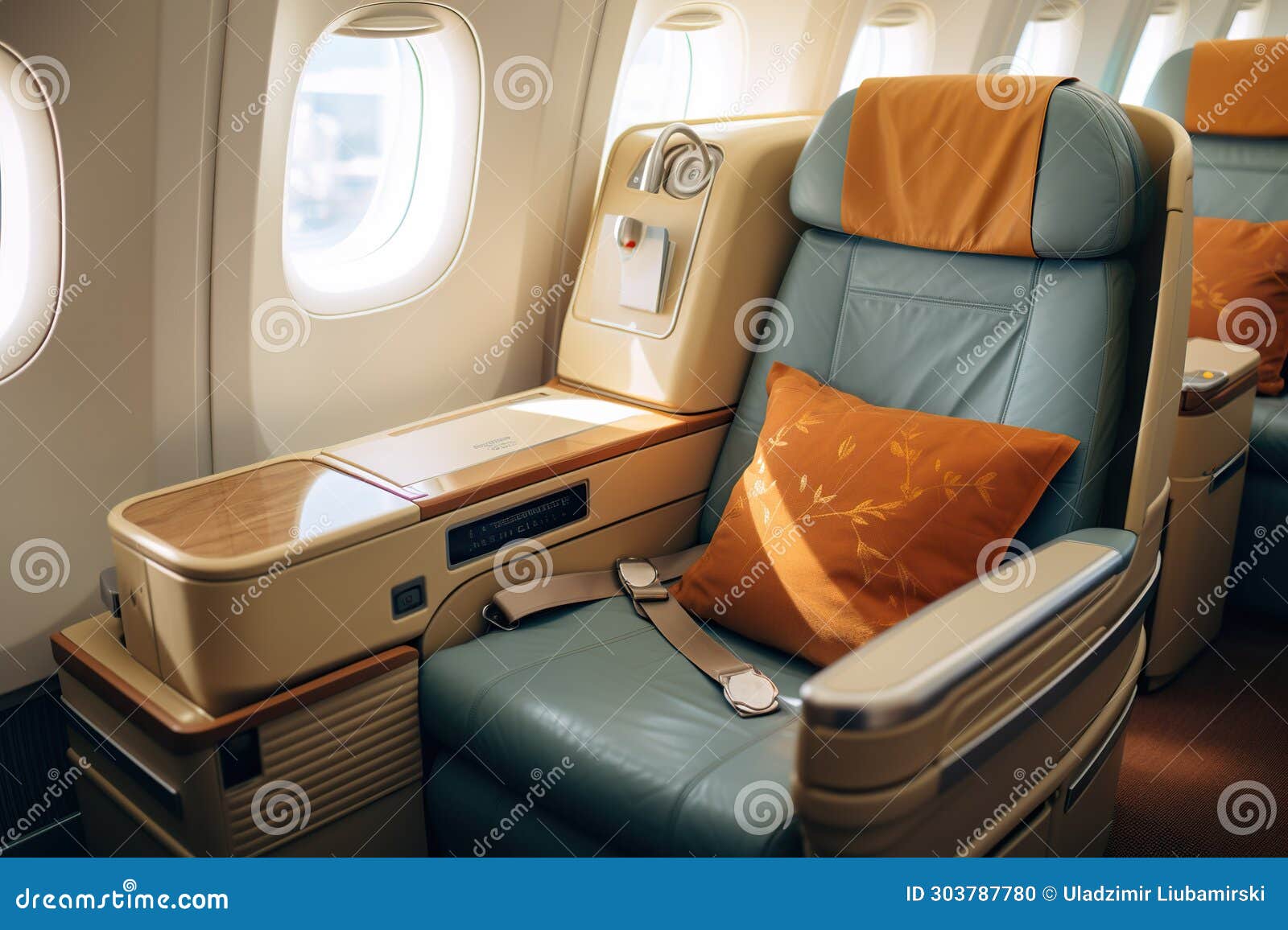 Airplane Cabin Interior with Empty Comfortable Seats in First Class ...
