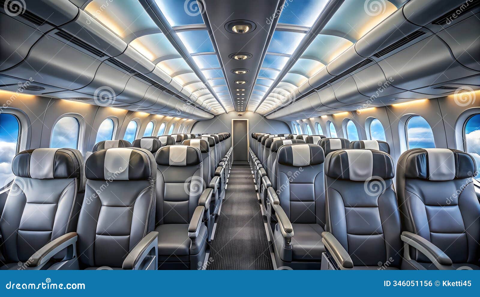 Airplane Cabin Interior with Seats and Window View Stock Illustration ...