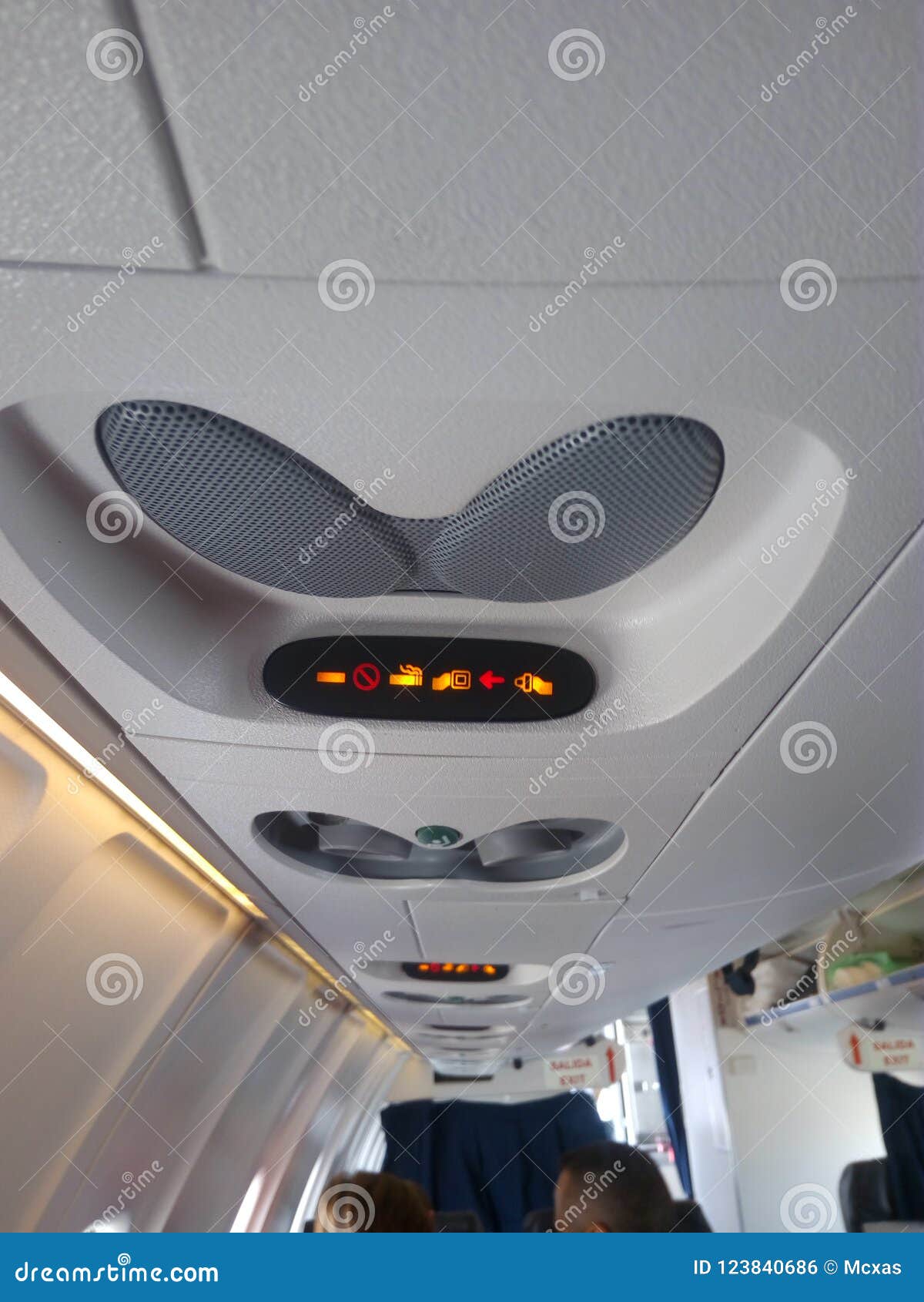 Airplane cabin stock photo. Image of transportation - 123840686