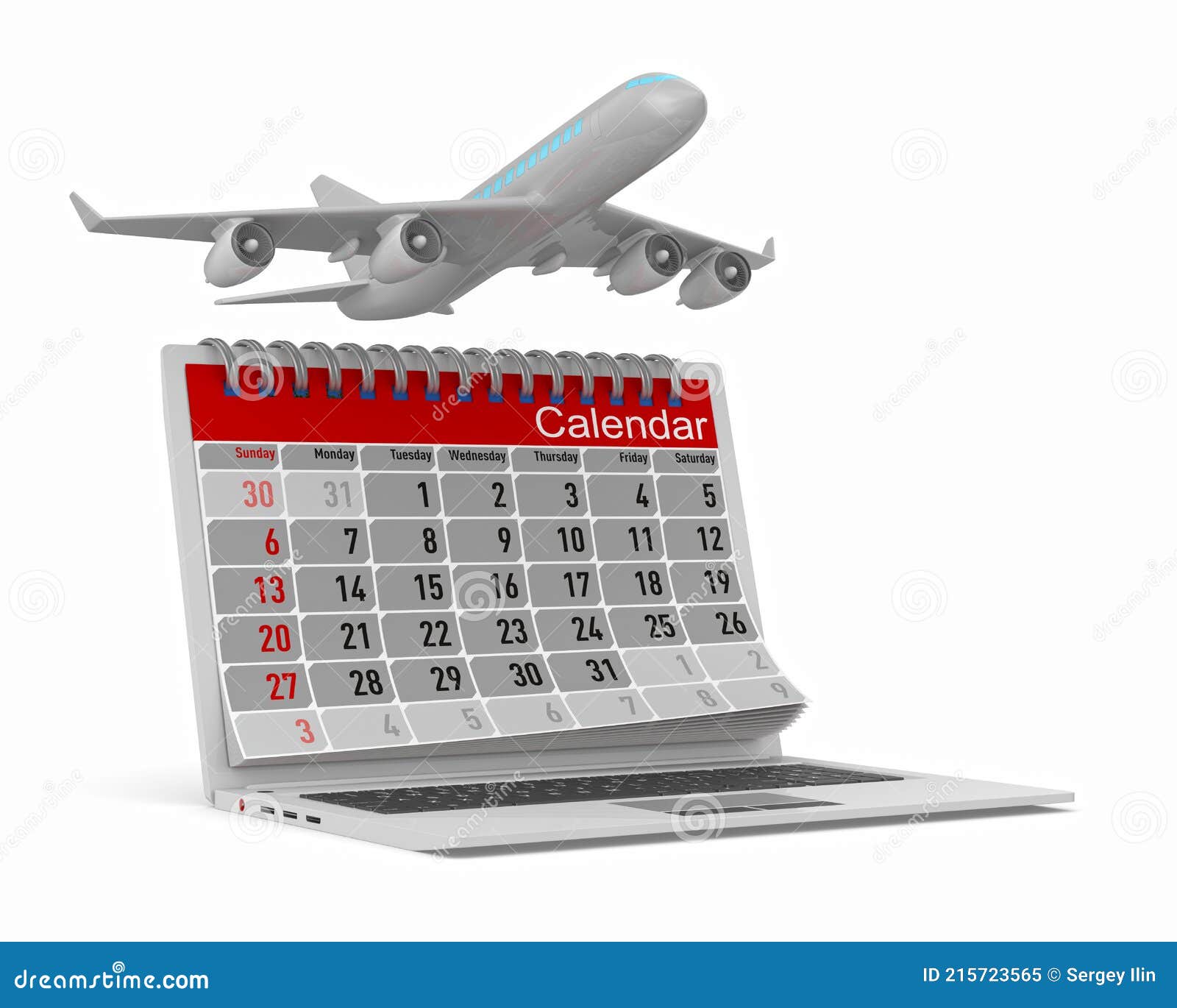 Airplane and Calendar on White Background. Isolated 3D Illustration ...