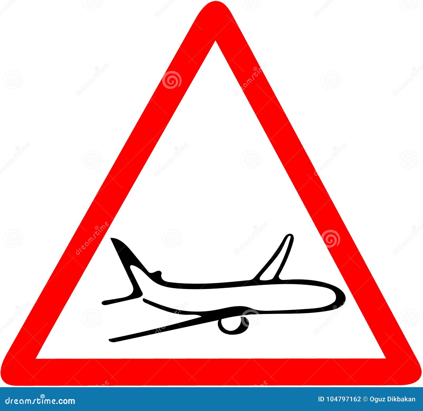 Airplane Caution Warning Red Triangular Road Map Sign Isolated on White ...