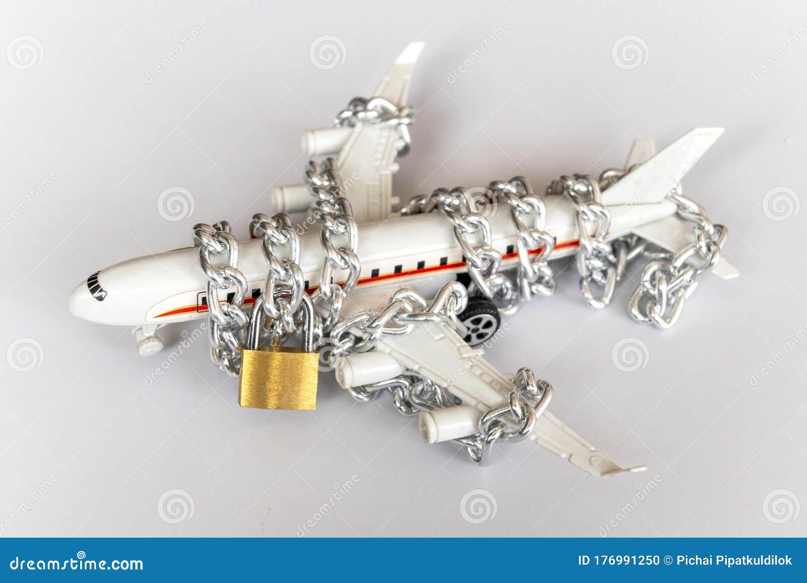 Airplane with Chain and Padlock, Safety Concept Stock Photo - Image of ...