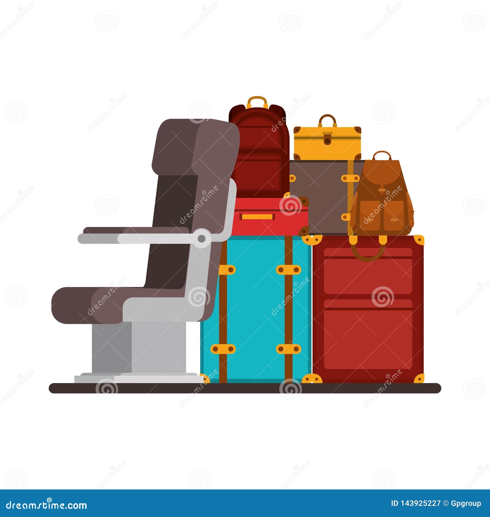Airplane Chair with Pile Suitcases Stock Vector - Illustration of ...