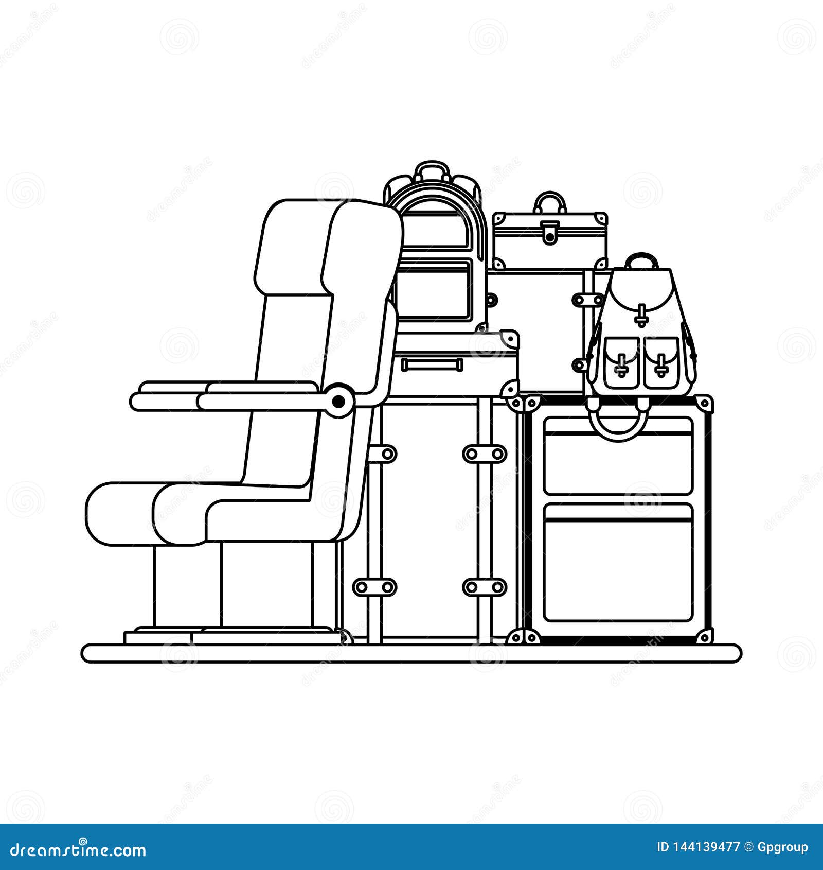 Airplane Chair with Pile Suitcases Stock Vector - Illustration of bags ...