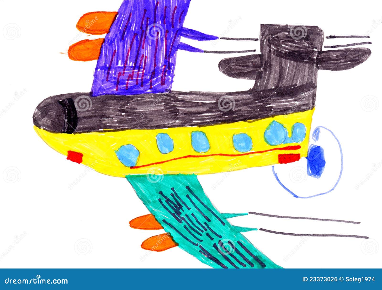 Airplane. Child S Drawing on Paper Stock Illustration - Illustration of ...