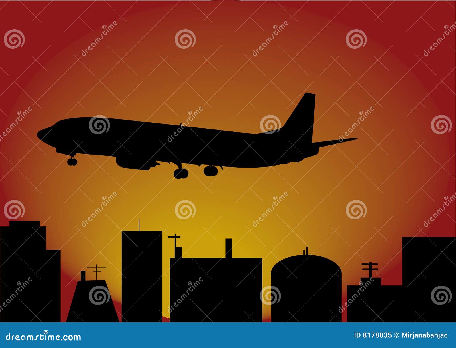 Airplane and city stock vector. Illustration of plane - 8178835