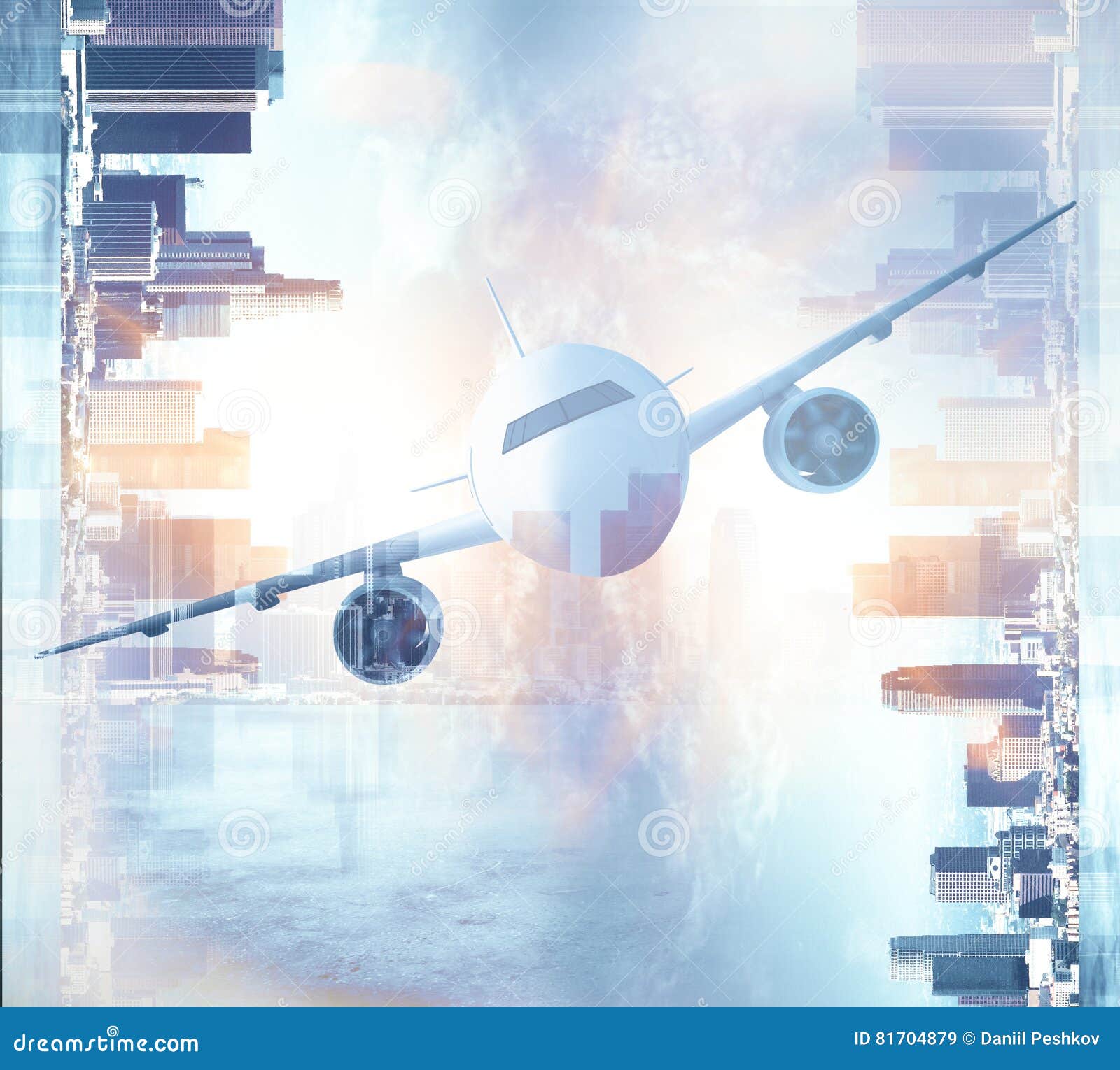 Airplane on City Background Stock Illustration - Illustration of ...