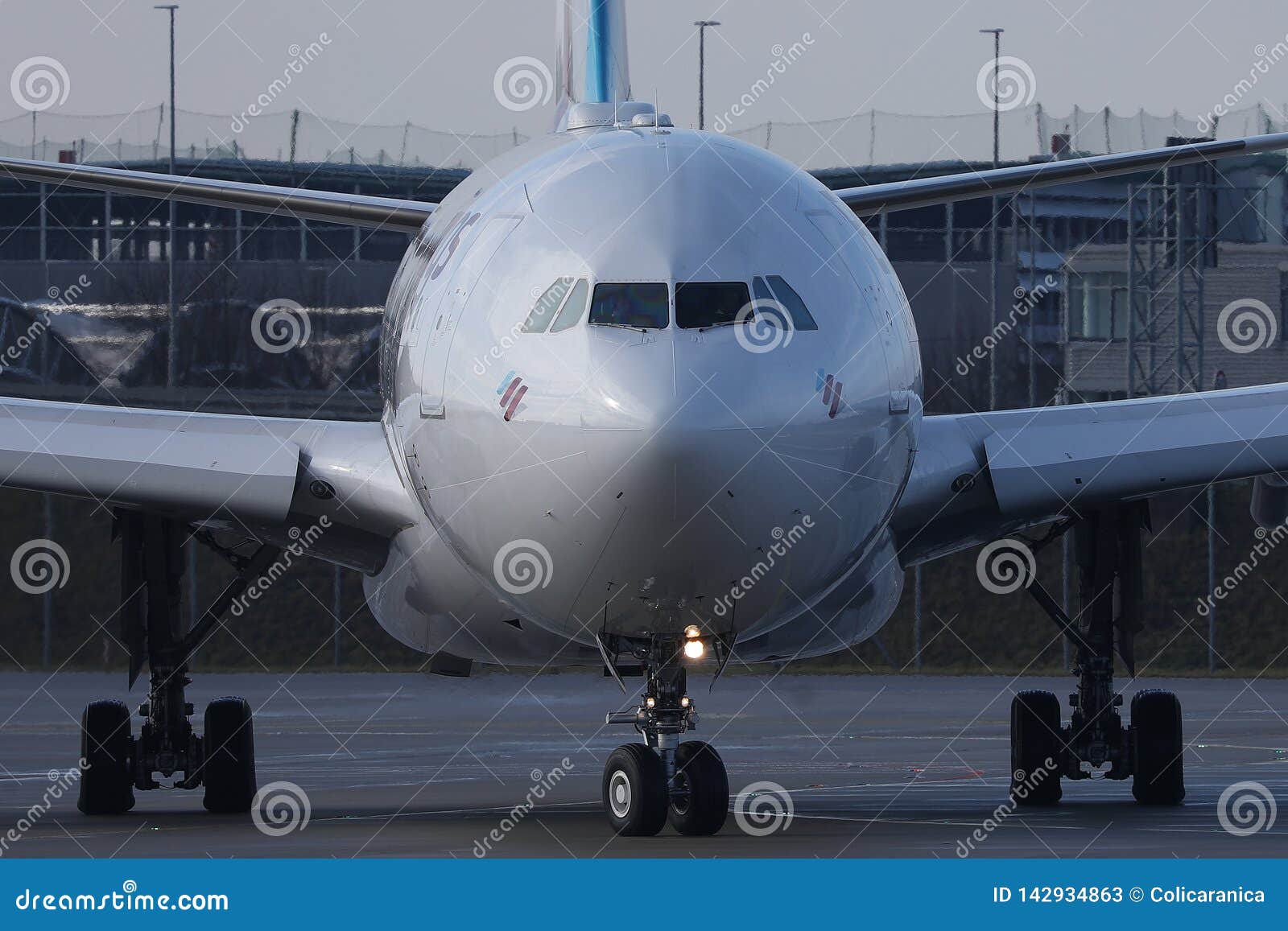 Airplane, close-up view editorial stock photo. Image of landing - 142934863