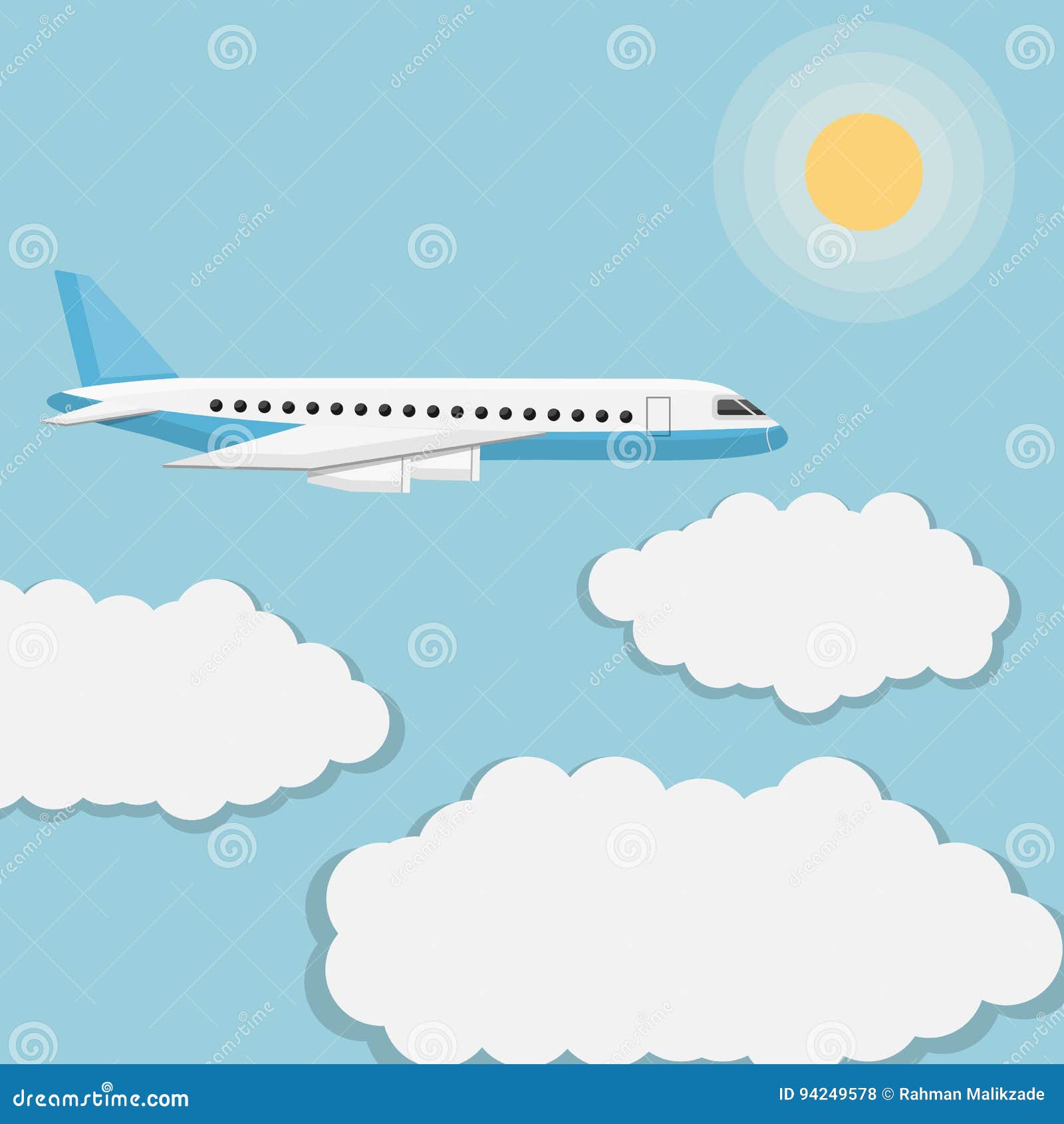 Airplane cloud sun stock vector. Illustration of plane - 94249578