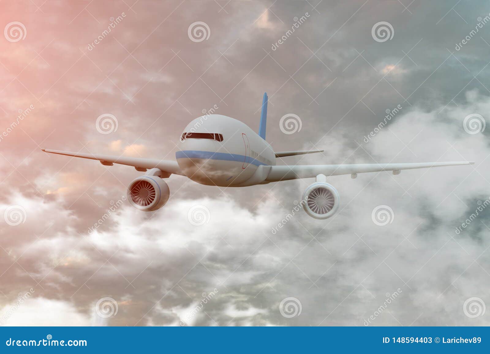 Airplane among Clouds. the Airplane is Flying in Cumulus Clouds, Front ...