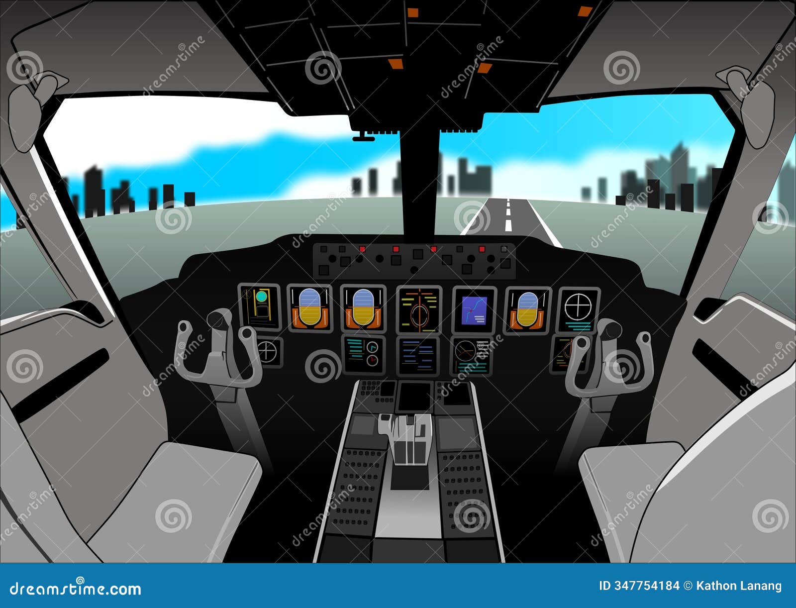 Airplane Cockpit with Blue Sky Vector Stock Illustration - Illustration ...