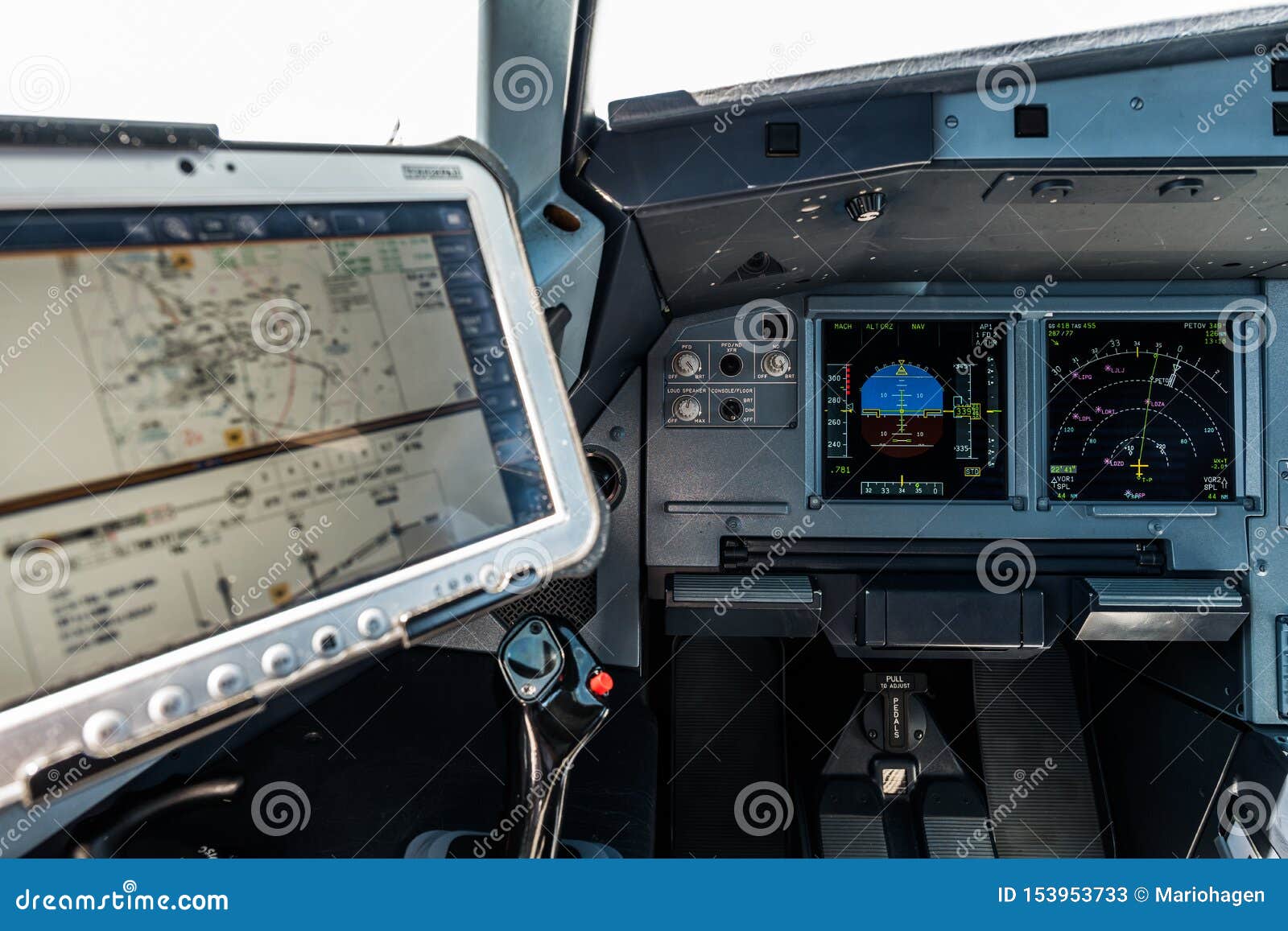 Airplane Cockpit, Captain Site with the Primary Flight Display and ...
