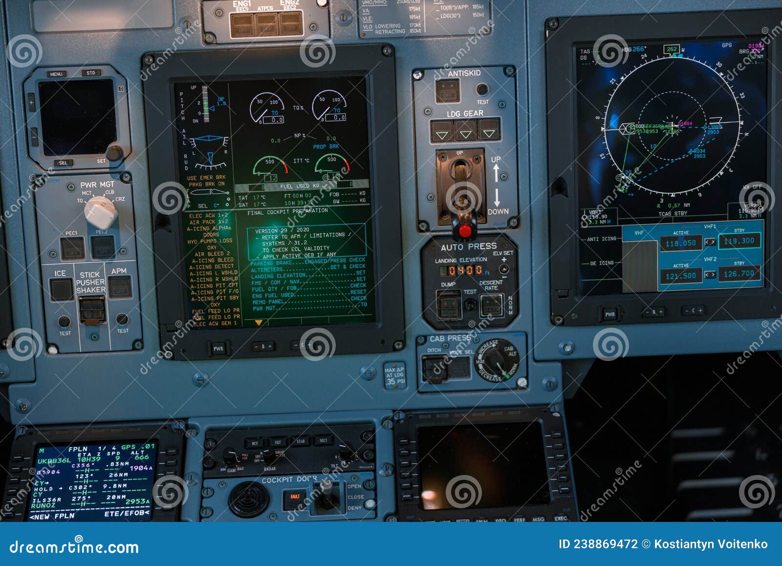 Airplane Cockpit with Control Panel, Dashboard and Flight Displays ...