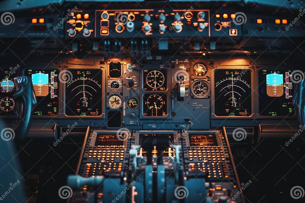 Airplane Cockpit Control Panel Showing Flight Data Stock Photo - Image ...