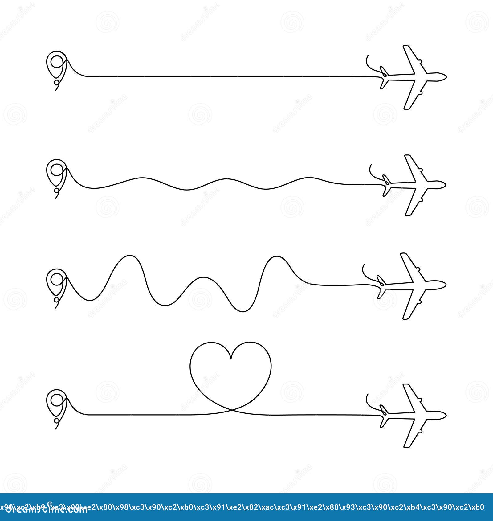 Airplane Continuous Line Drawing with Map Pin Pointer Set Stock ...