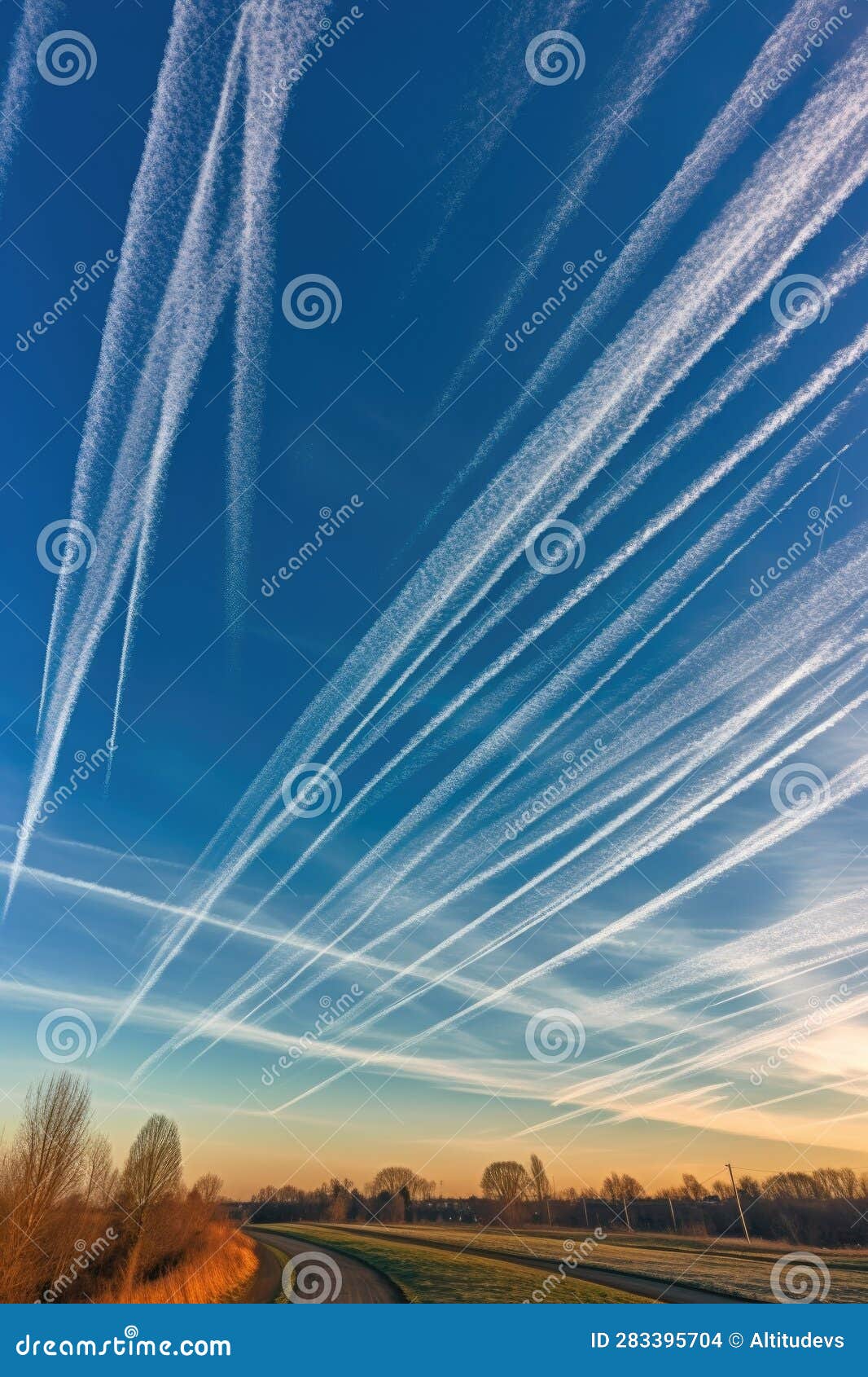 Airplane Contrails Air Pollution Blue Sky Vector Illustration ...