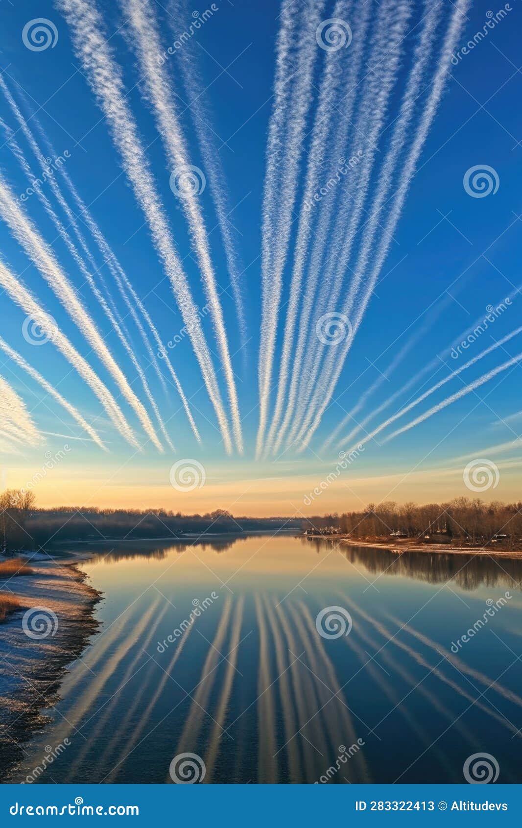Airplane Contrails Air Pollution Blue Sky Vector Illustration ...