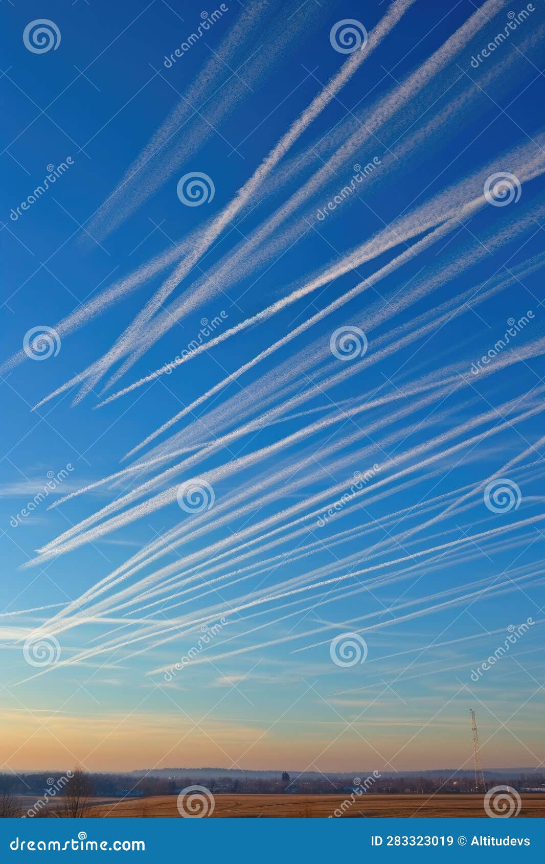 Airplane Contrails Creating Patterns in a Clear Sky Stock Illustration ...