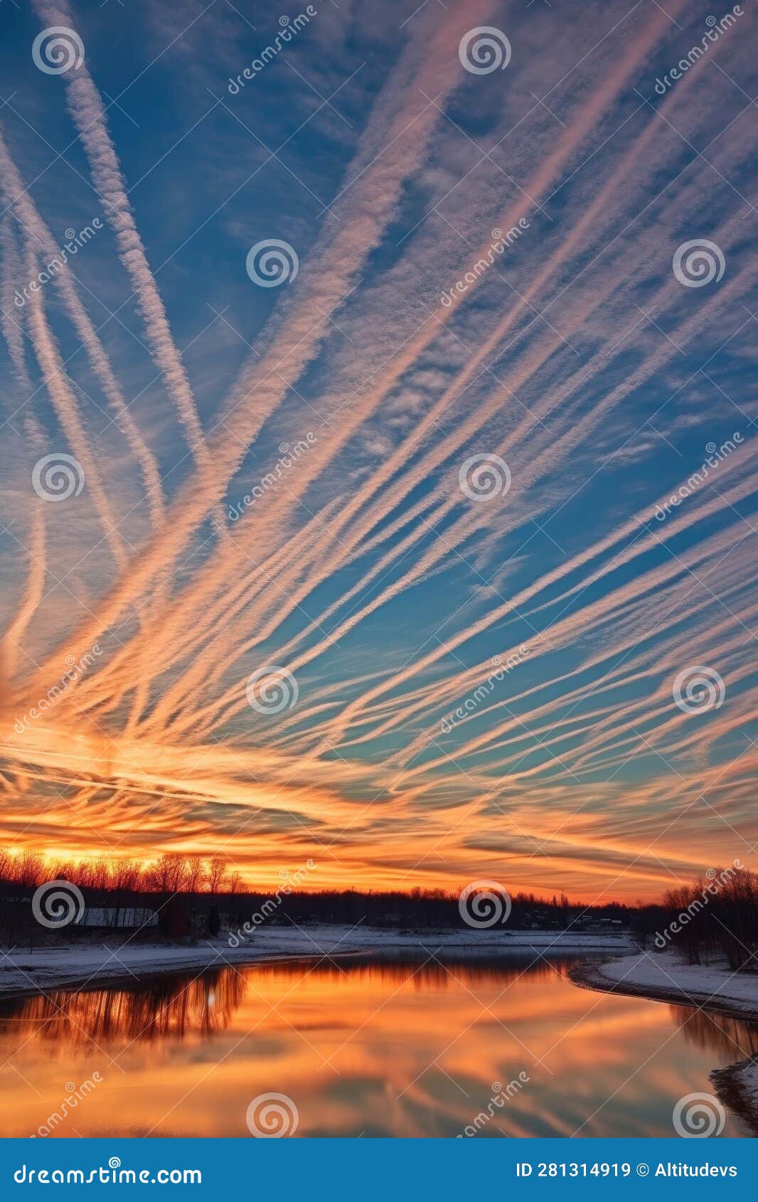 Airplane Contrails Creating Patterns In A Clear Sky Stock Image ...