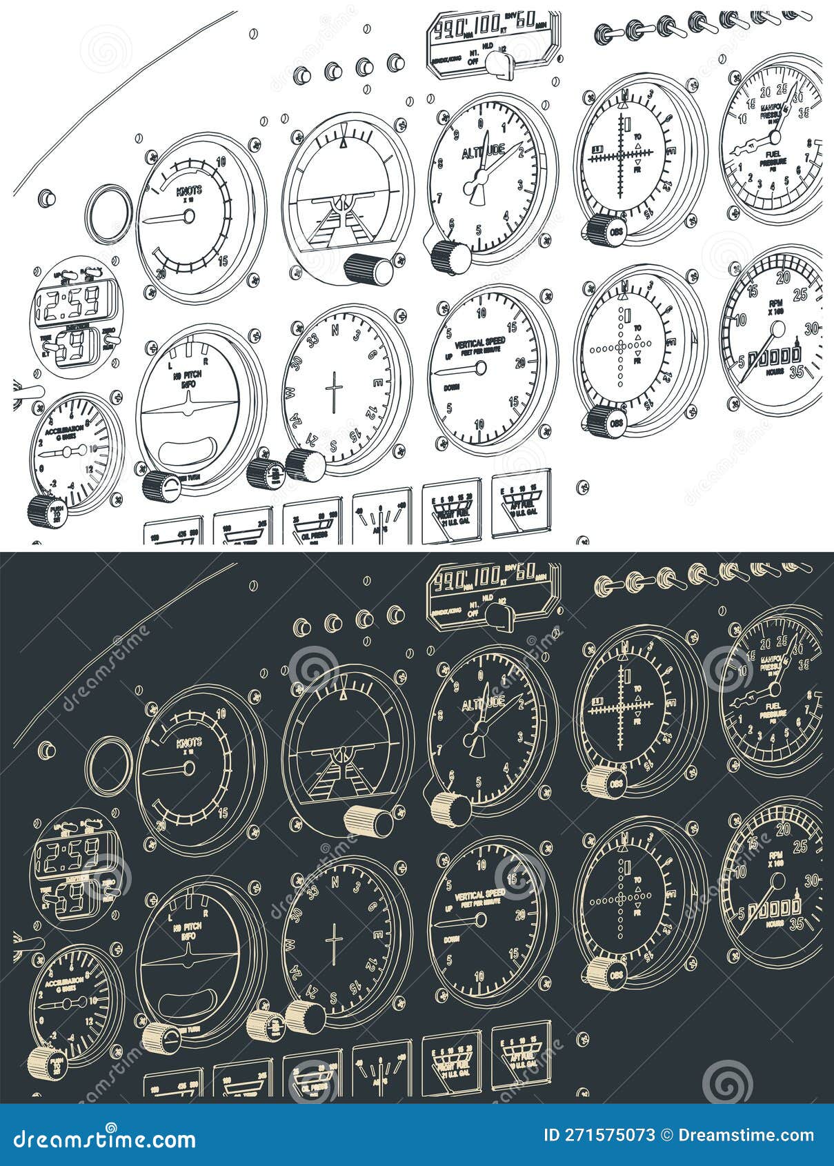 Airplane control panel stock vector. Illustration of engine - 271575073
