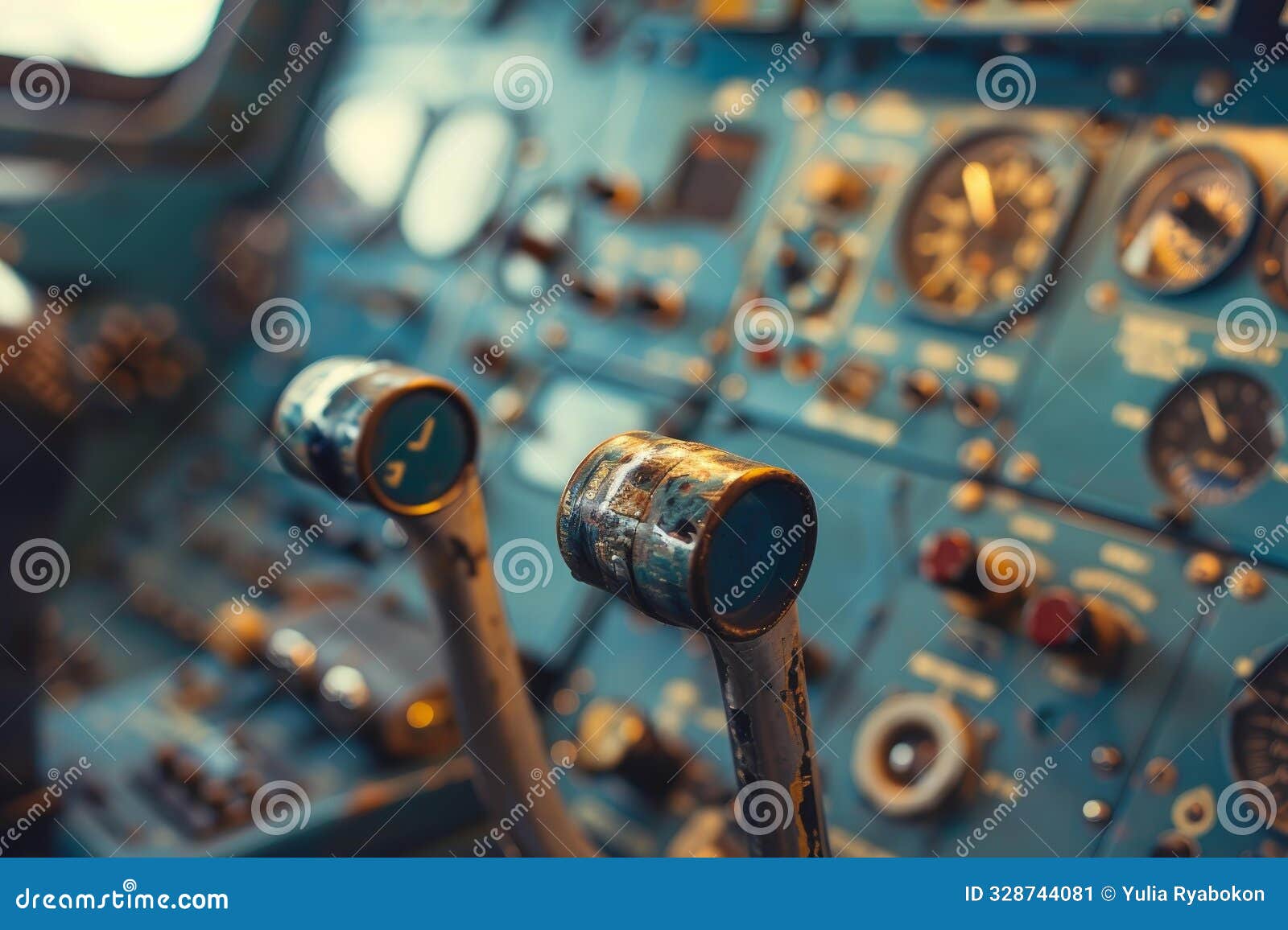 Airplane Cockpit Control Panel Showing Steering Column and Flight ...