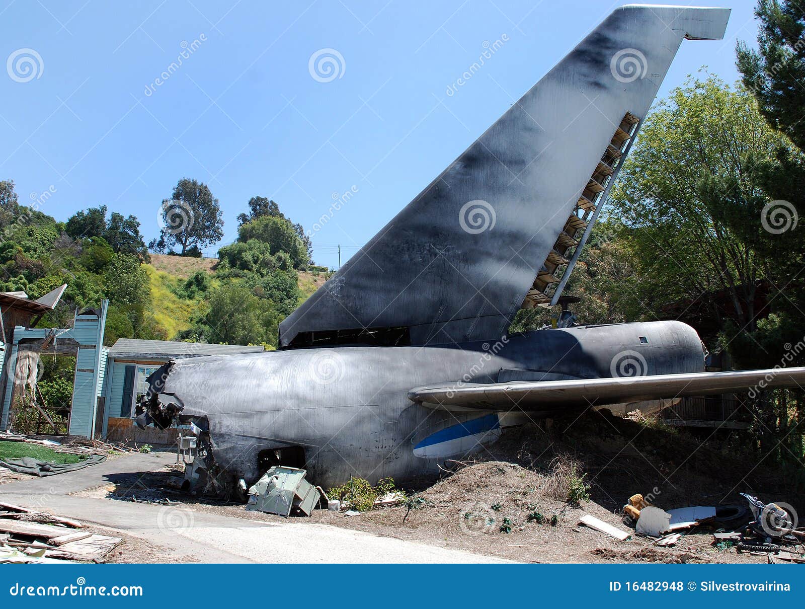 Air Crash. Burning Falling Plane. The Plane Crashed To The Ground ...