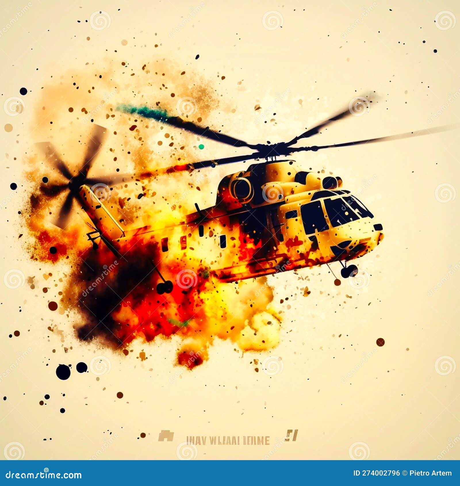 Airplane Crash. a Falling Helicopter is on Fire. Advertising Concept of ...