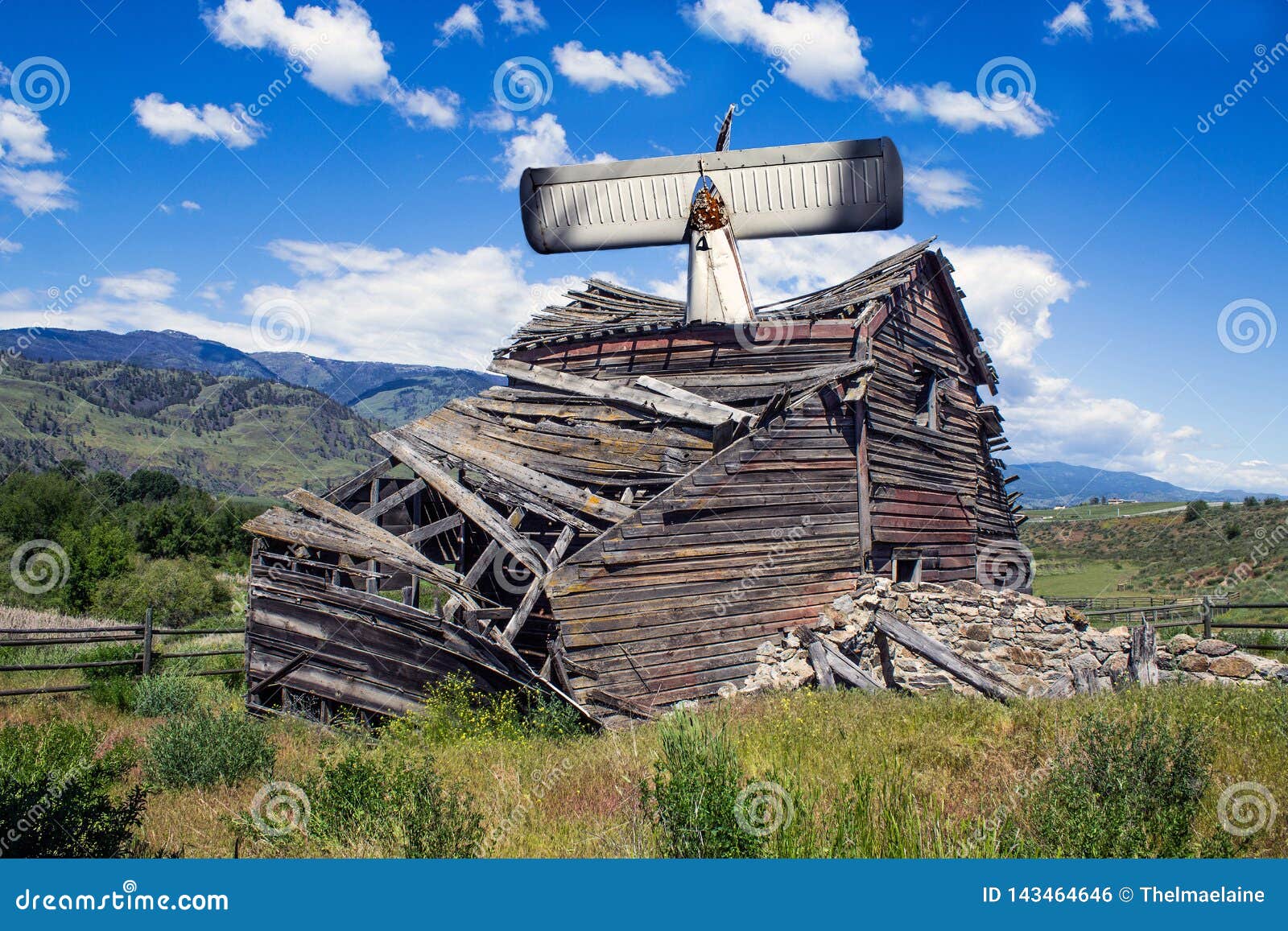 Airplane Crashed into Weathered Old Barn Stock Photo - Image of worn ...