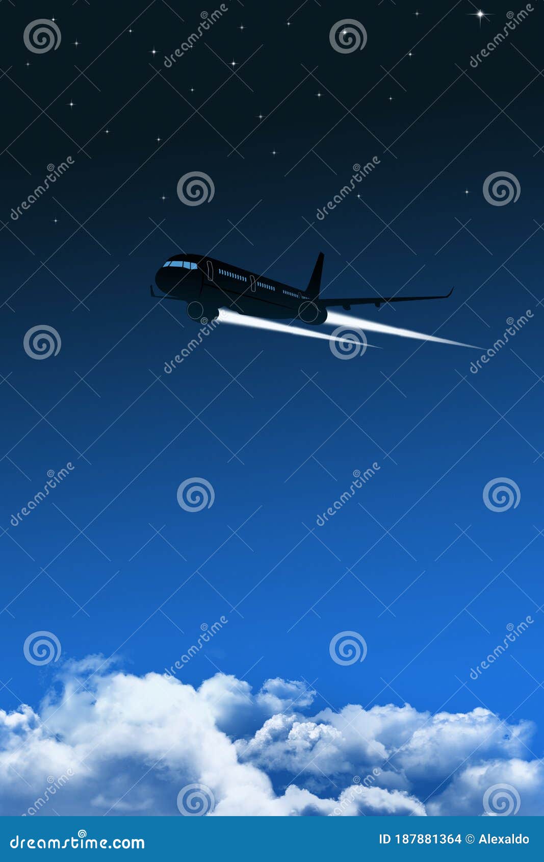 Airplane in dark sky stock illustration. Illustration of landing ...
