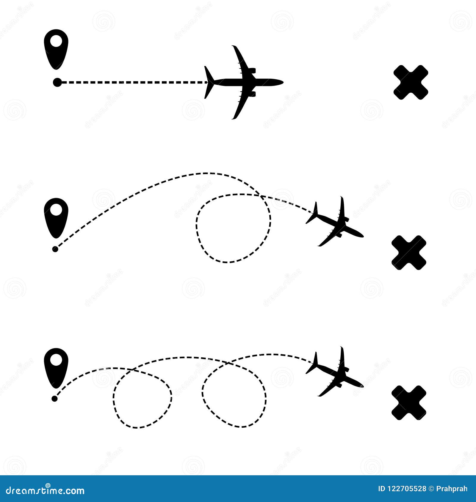 Airplane Dash Line Flight Route Stock Illustration - Illustration of ...