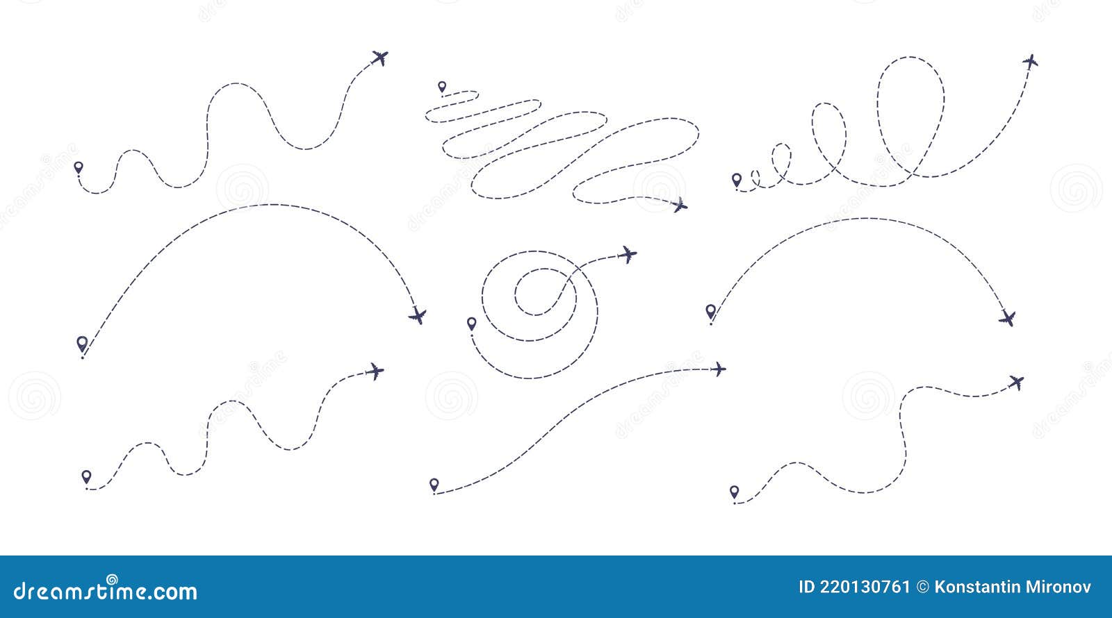 Airplane Dashed Line Path Flat Style Design Vector Illustration ...