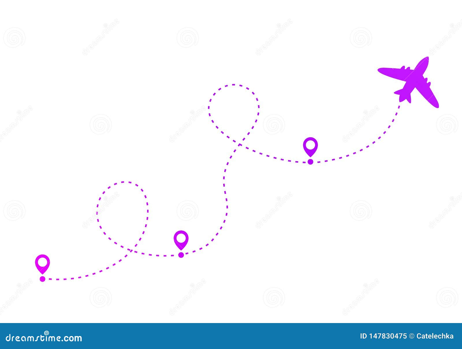 Set Of Airplane Dashed Lines Path With Start Point And Dash Line Trace ...