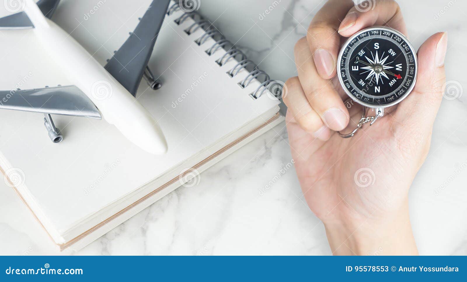 Airplane on Diary Notebook with Compass Stock Image - Image of copy ...